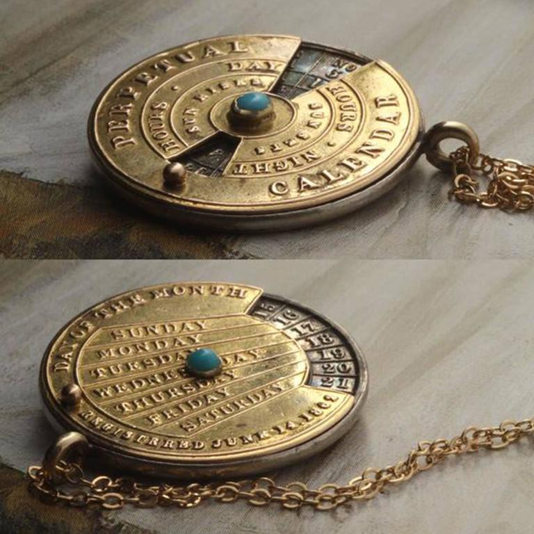 Victorian Perpetual Calendar Pendant with Turquoise at 1stDibs