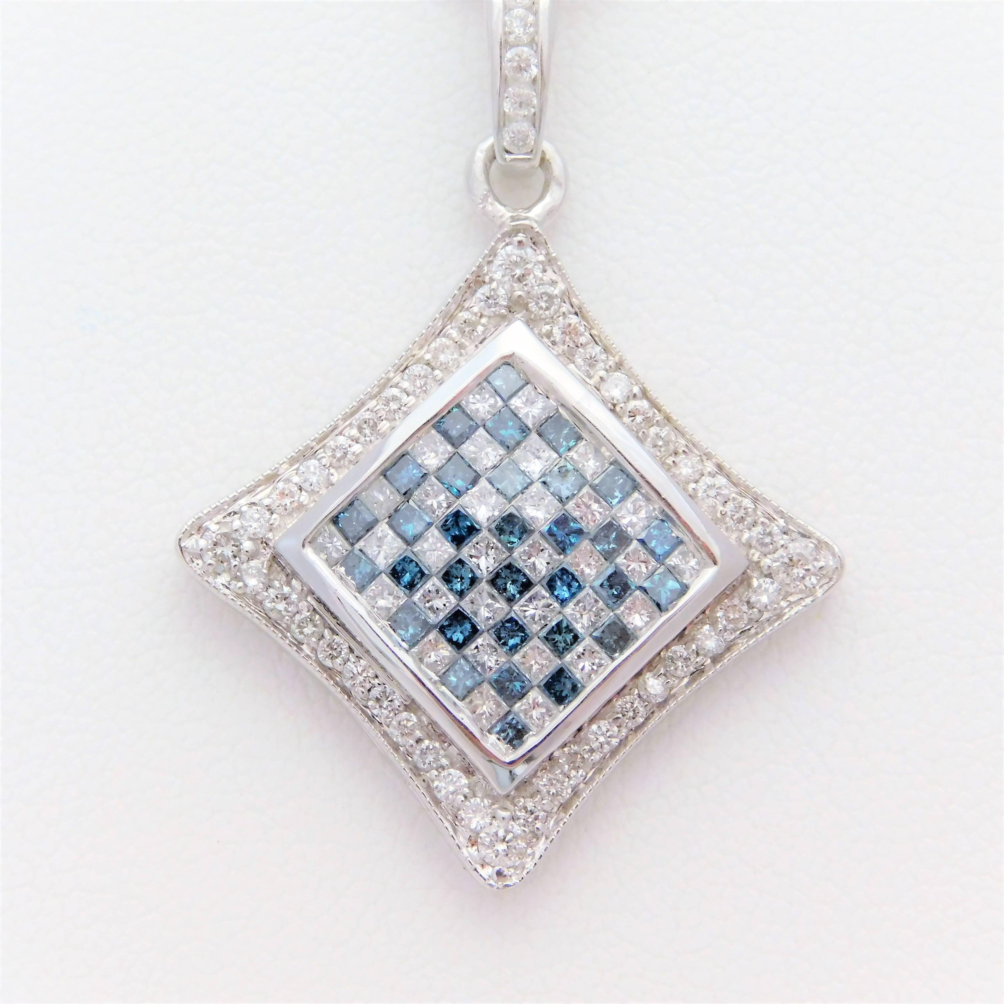 White and Blue-Green Diamond Checker Board Pendant Necklace For Sale at ...