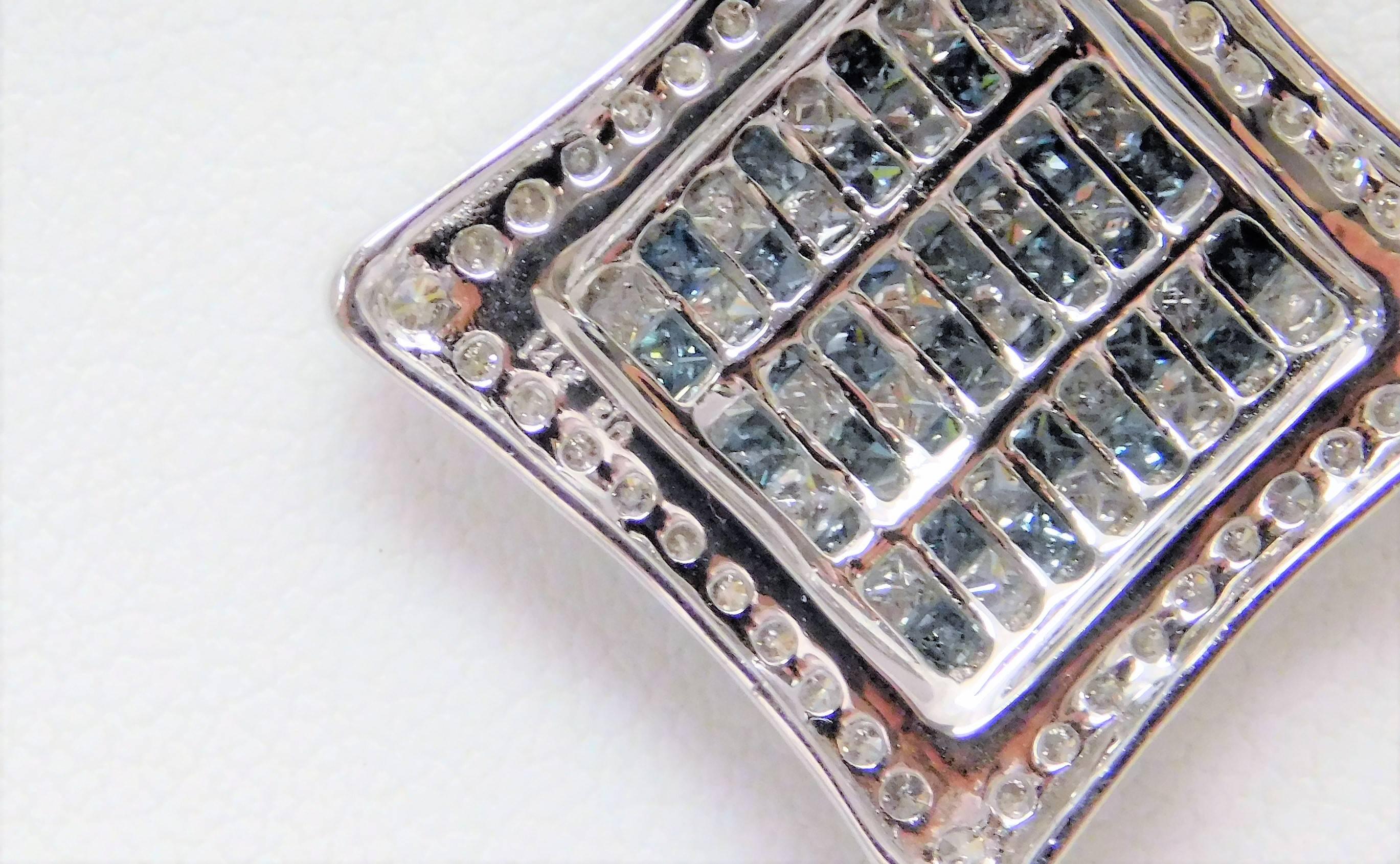 White and Blue-Green Diamond Checker Board Pendant Necklace For Sale at ...