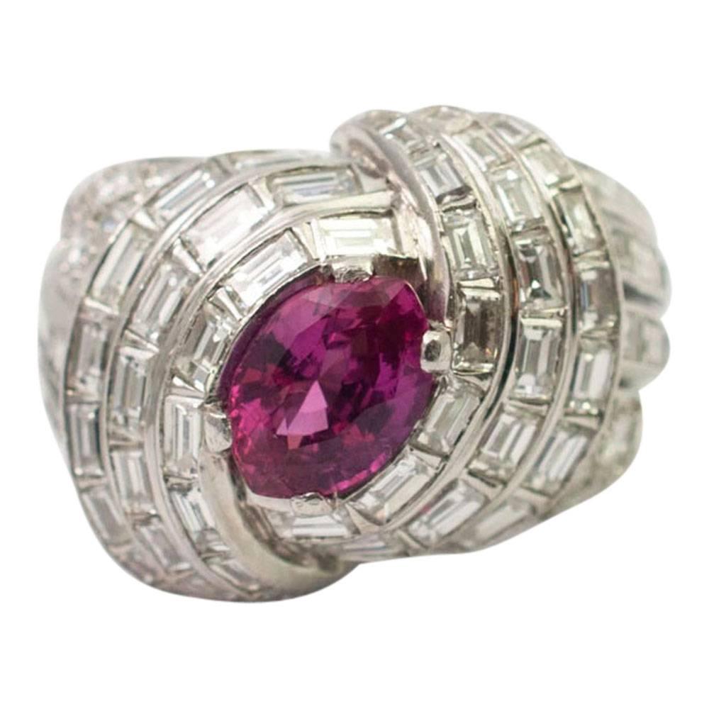 No Heat Ruby Diamond Cocktail Ring For Sale at 1stDibs