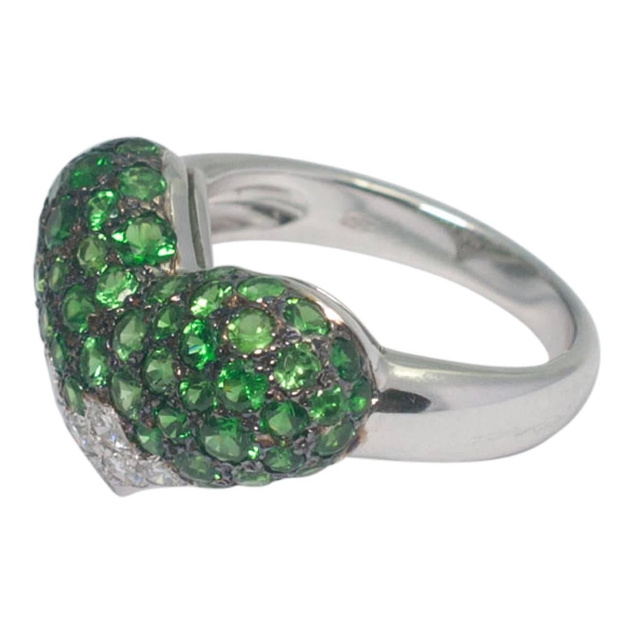 Chatila Diamond Tsavorite Garnet Gold Heart Ring at 1stDibs