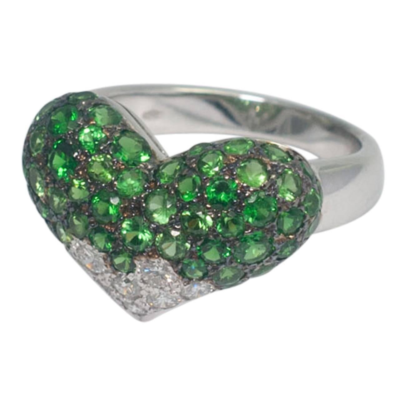 Chatila Diamond Tsavorite Garnet Gold Heart Ring at 1stDibs