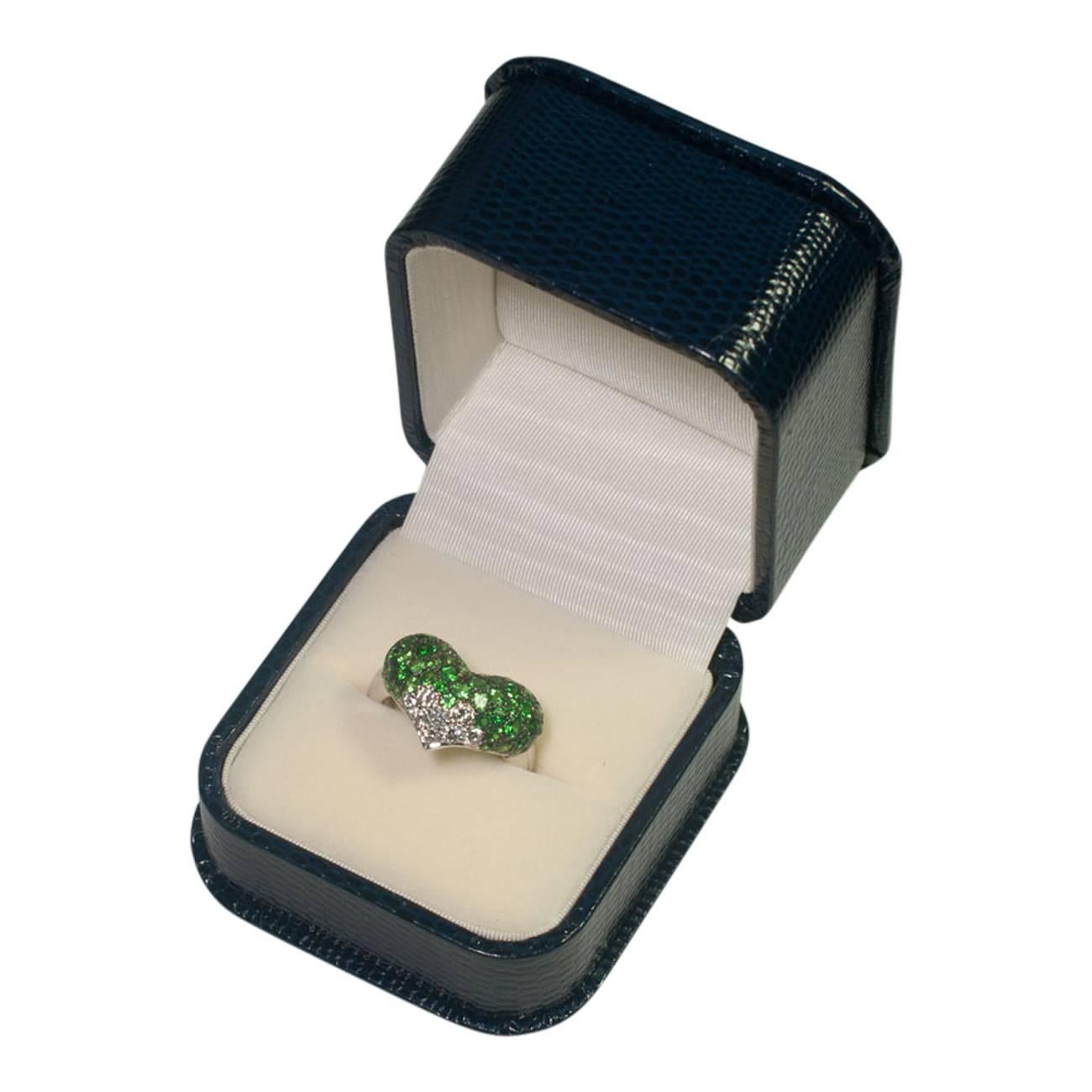 Chatila Diamond Tsavorite Garnet Gold Heart Ring at 1stDibs