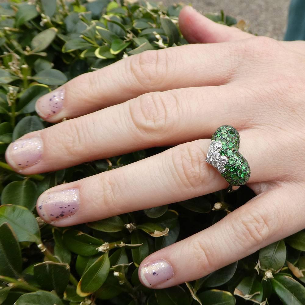 Chatila Diamond Tsavorite Garnet Gold Heart Ring at 1stDibs