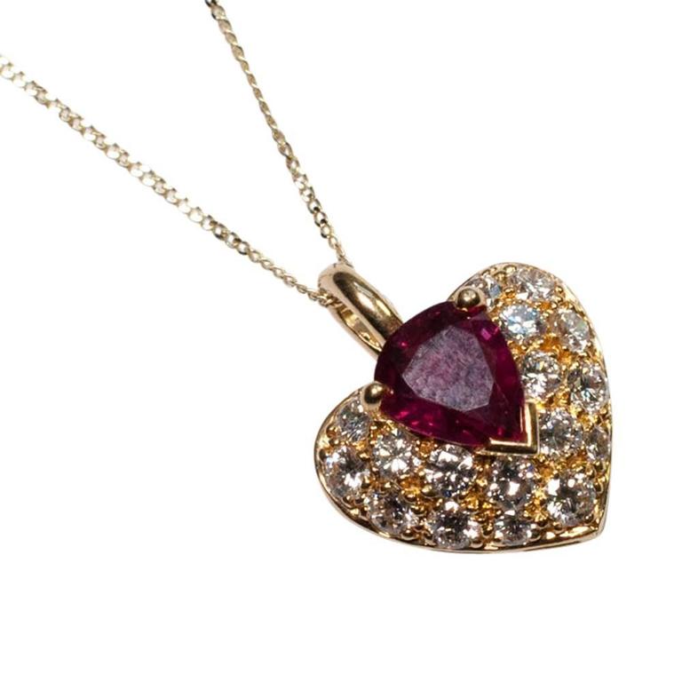 Ruby Diamond Heart Gold Pendant at 1stDibs