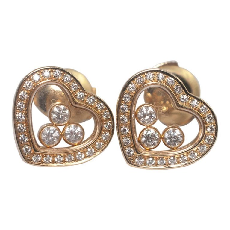 Chopard Happy Diamond Heart 18 Carat Gold Heart Stud Earrings For Sale ...