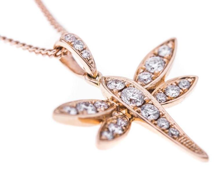0.33 Carat Diamond Rose Gold Dragonfly Pendant at 1stDibs