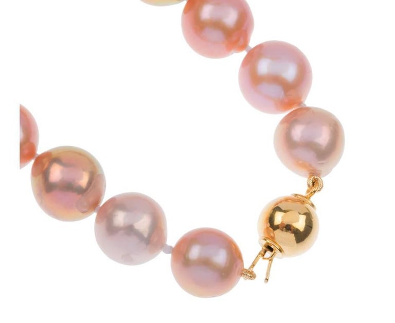 Natural Pink Edison Pearl Strand with 9 Carat Gold Clasp For Sale at ...