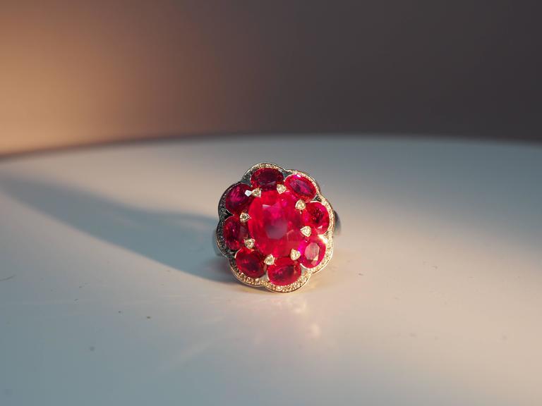 Leyser 18K White Gold Ruby and Diamond "Bouquet" Ring For Sale at ...
