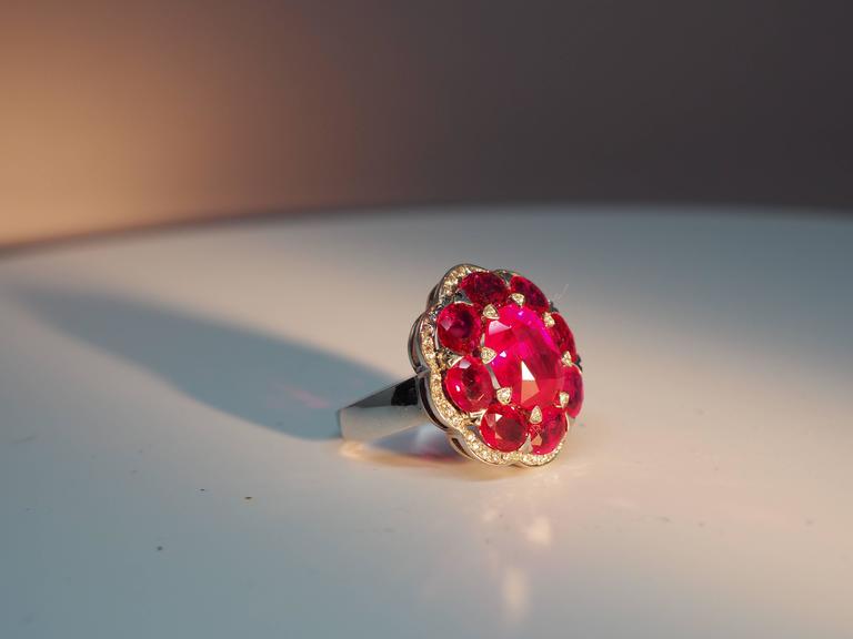 Leyser 18K White Gold Ruby and Diamond "Bouquet" Ring For Sale at ...