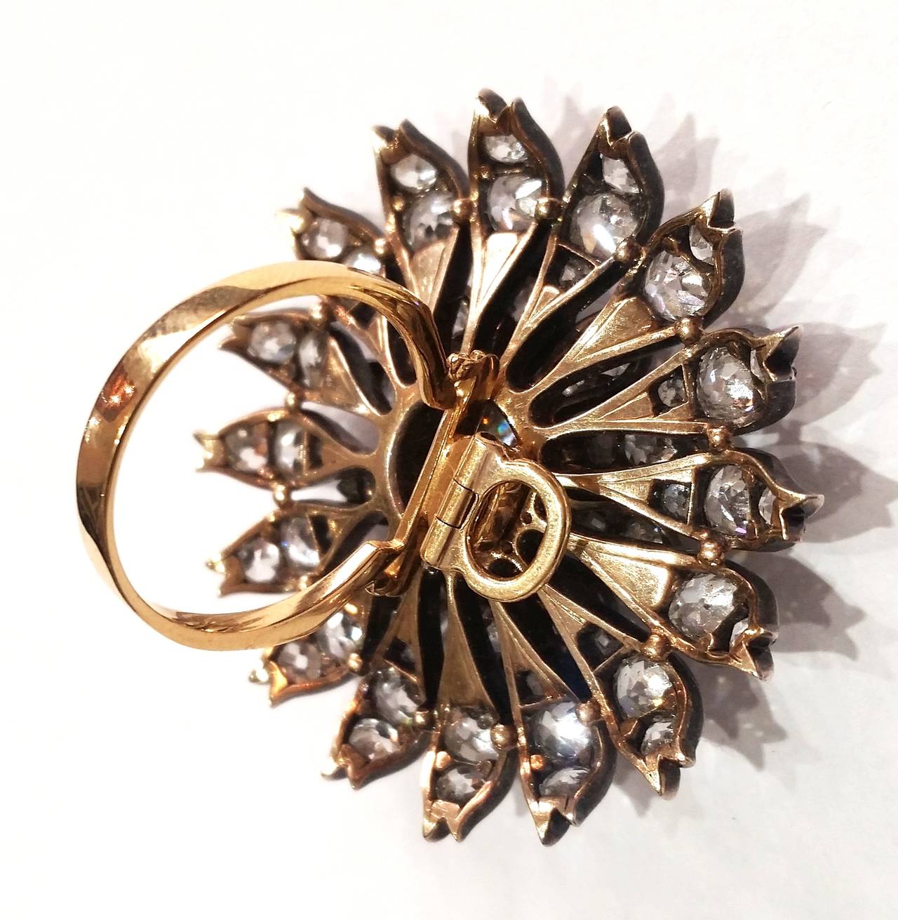 19th Century Diamond Flower Pendant Brooch Ring For Sale at 1stDibs