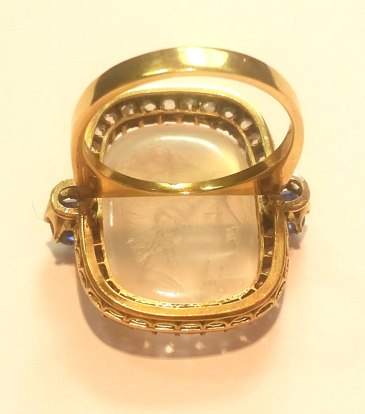 19th Century Carved Moonstone, Diamond and Sapphire Ring For Sale at ...