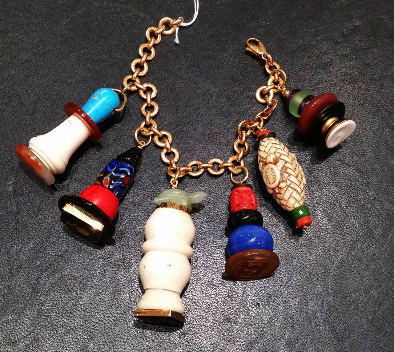 Gem Set Gold Totem Charm Bracelet For Sale at 1stDibs