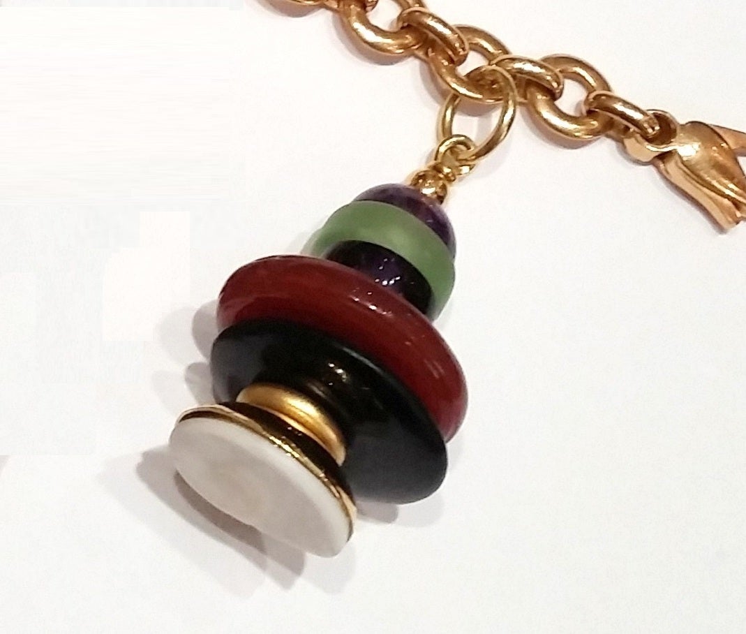 Gem Set Gold Totem Charm Bracelet For Sale at 1stDibs