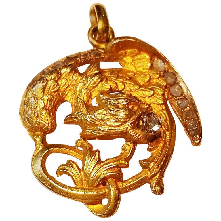 Art Nouveau Dragon Diamond Pendant For Sale at 1stDibs