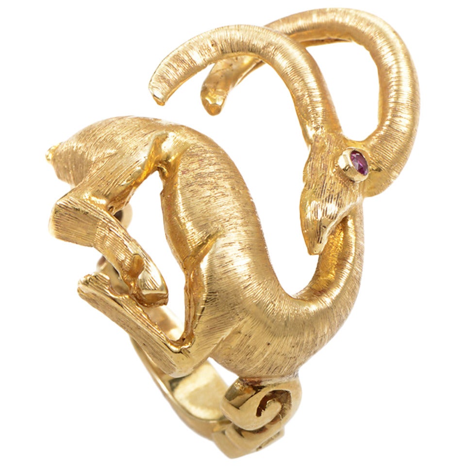 Ilias Lalaounis Ruby Gold Capricorn Ring at 1stDibs