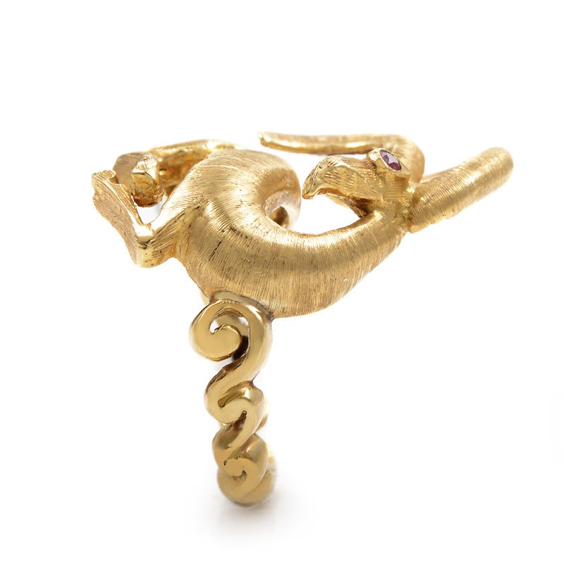 Ilias Lalaounis Ruby Gold Capricorn Ring at 1stDibs