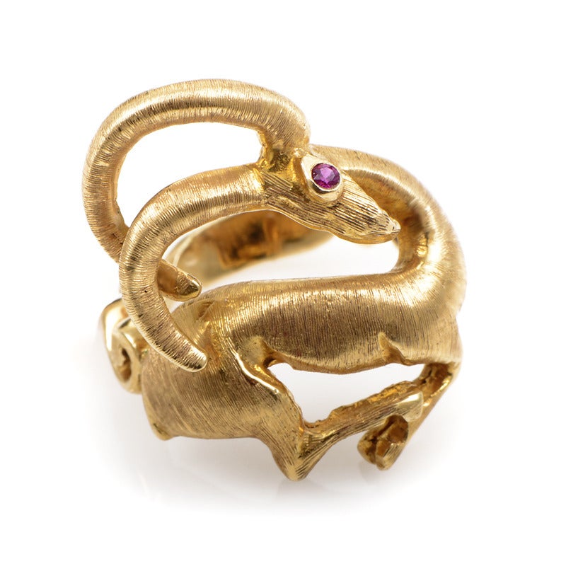Ilias Lalaounis Ruby Gold Capricorn Ring at 1stDibs