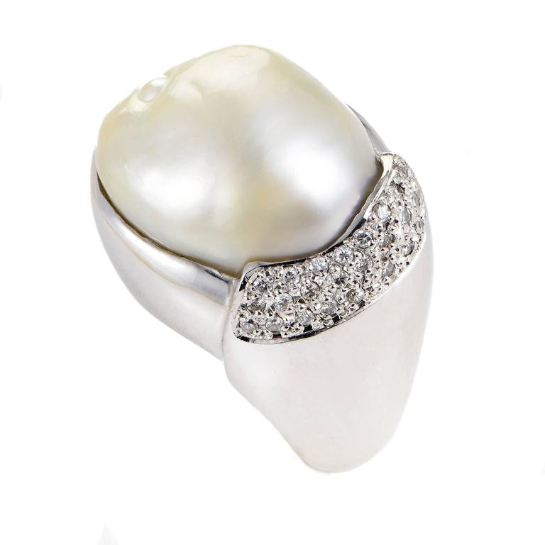 Mabe Pearl Diamond Platinum Ring at 1stDibs | mabe pearl and diamond ring