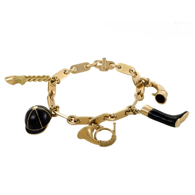 Hermes Hunting Charm Yellow Gold Bracelet at 1stDibs