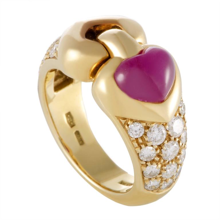 Bulgari Cabochon Ruby Diamond Yellow Gold Ring at 1stDibs