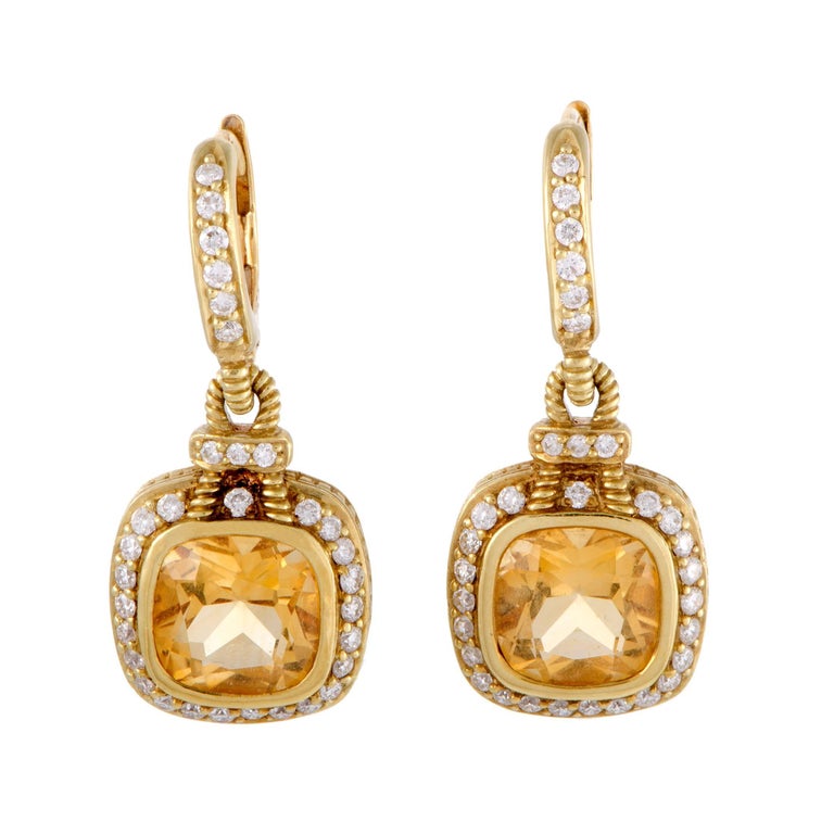 Judith Ripka Diamond and Citrine Gold Drop Earrings at 1stDibs