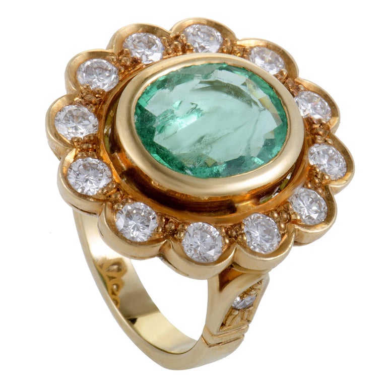 Tous Diamond and Emerald Yellow Gold Ring at 1stDibs