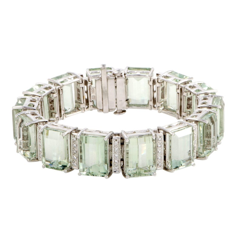 Diamond and Prasiolite White Gold Bracelet at 1stdibs