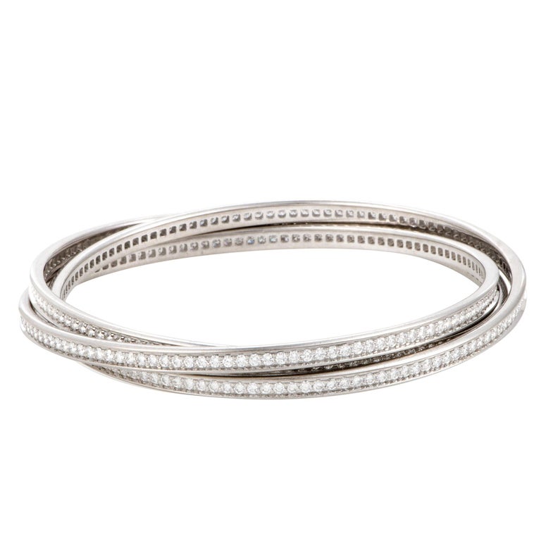 Cartier Trinity Full Diamond Pave White Gold Rolling Bangle Bracelet at ...
