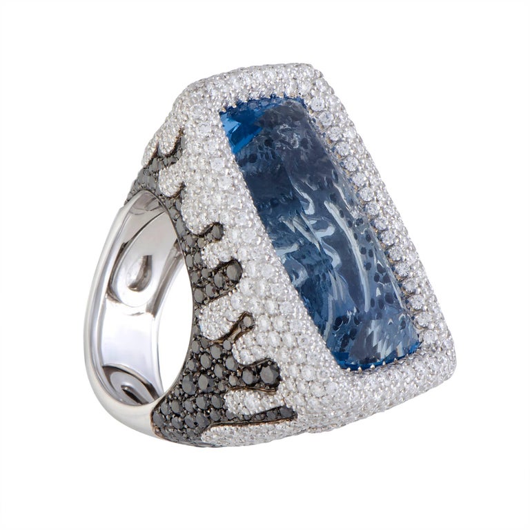 Palmiero Topaz White and Black Diamond Pave White Gold Cocktail Ring at ...