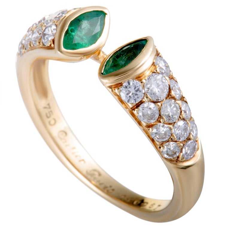 Cartier Diamond and Emerald Yellow Gold Open Band Ring at 1stDibs
