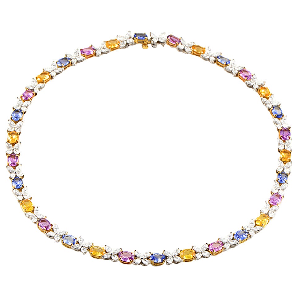 Tiffany and Co. Multi-Sapphire and Diamond Collar Necklace at 1stDibs