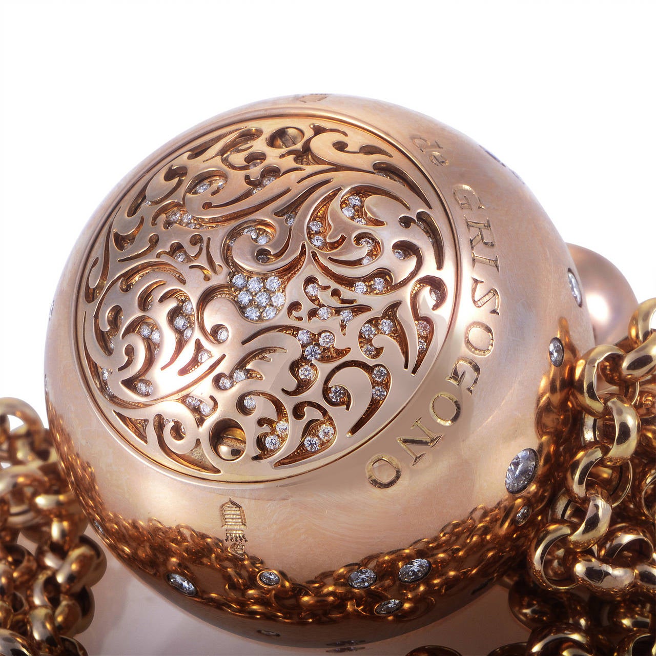 de Grisogono Lady's Rose Gold Diamond Boule Watch Necklace at 1stDibs