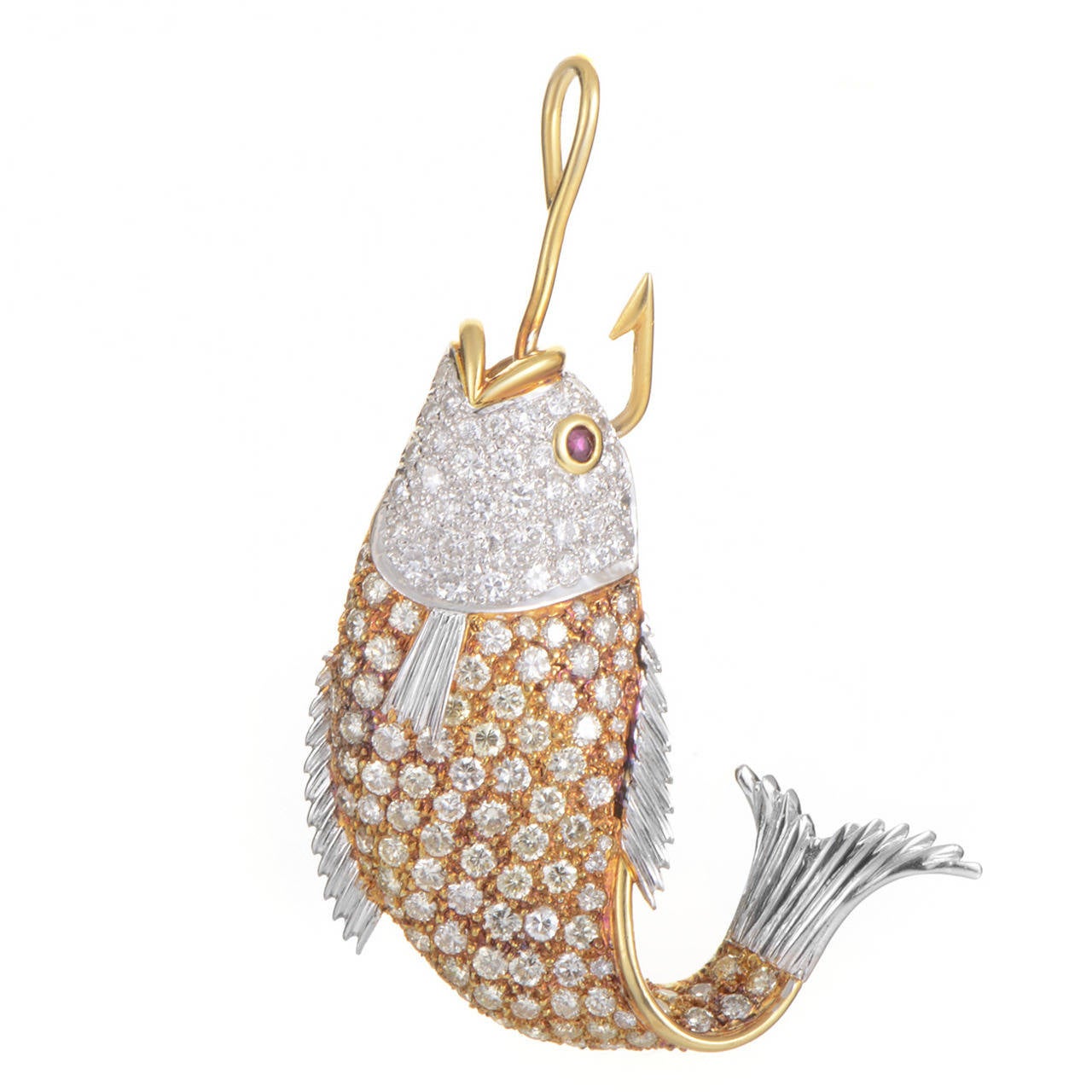 Multicolor Gold Gemstone Fish Pendant at 1stDibs