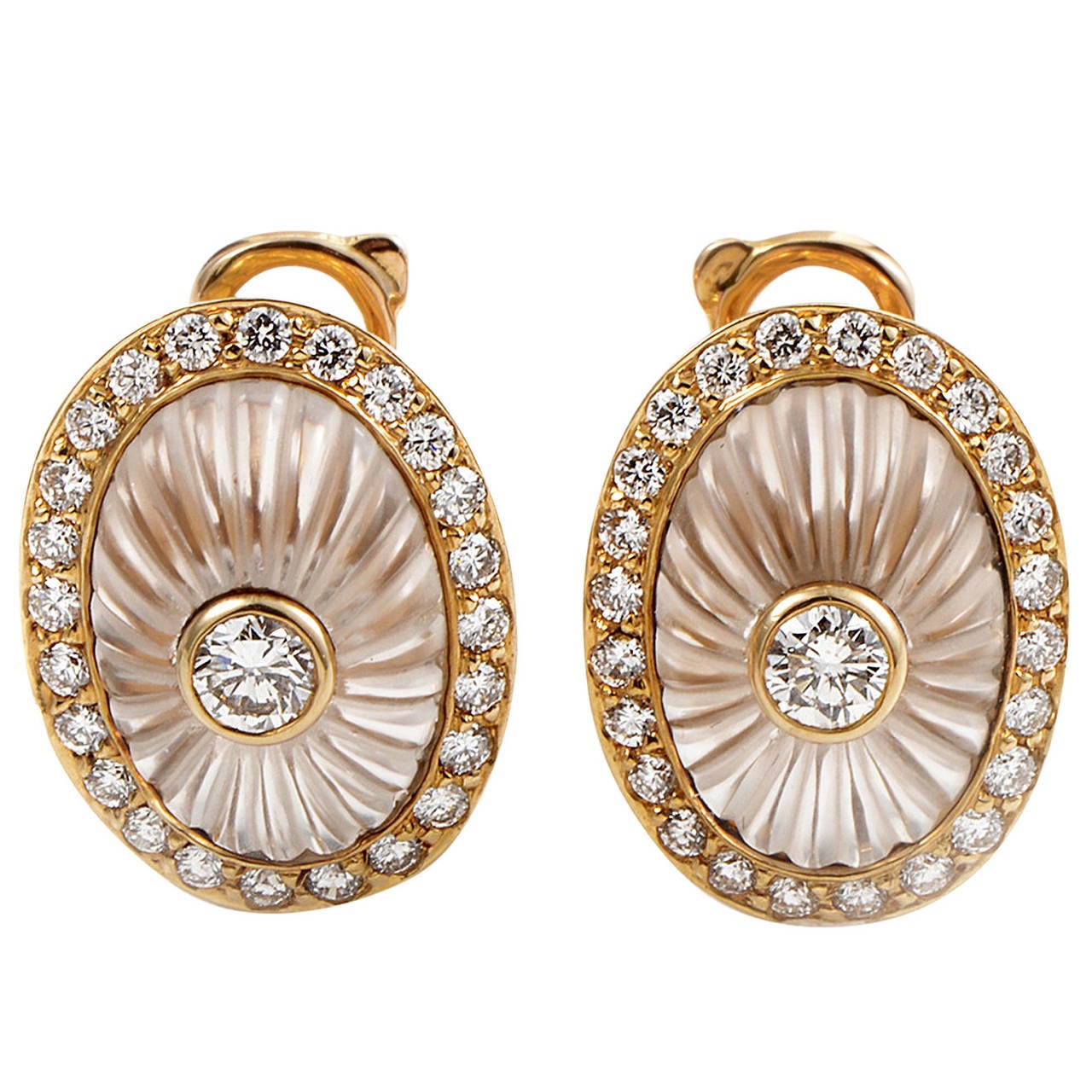 Boucheron Crystal Diamond Gold Clip-On Earrings at 1stDibs