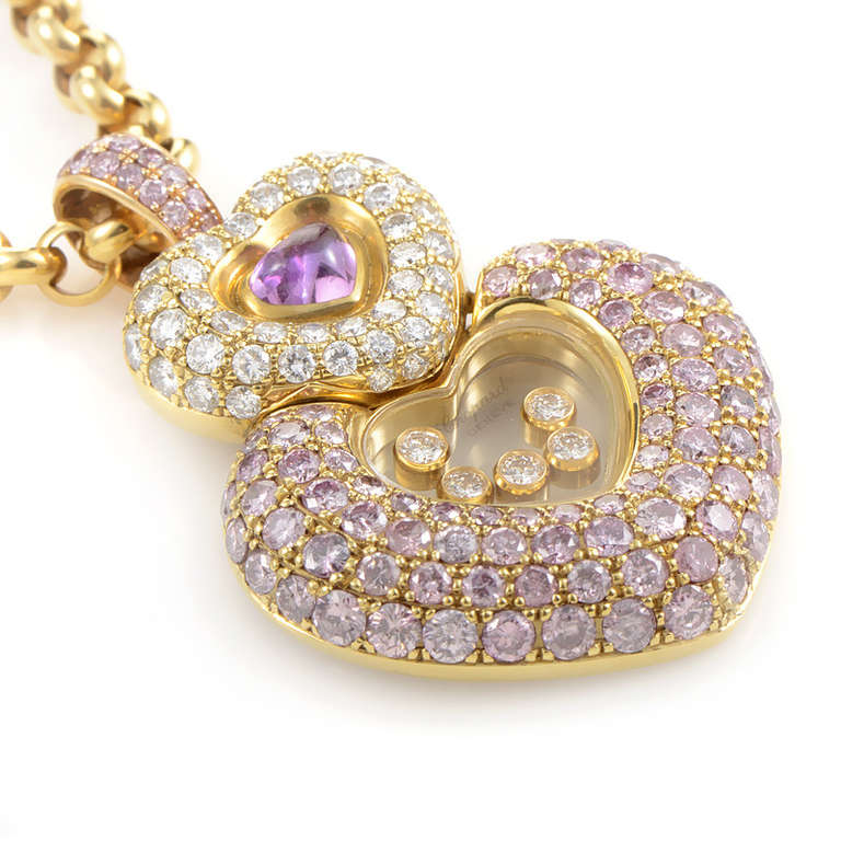 Chopard Imperiale 18K Yellow Gold Pink and White Diamond Heart Pendant ...