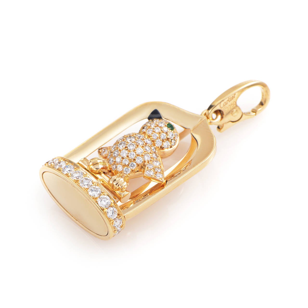 Cartier Precious Gemstone Gold Birdcage Pendant For Sale at 1stDibs