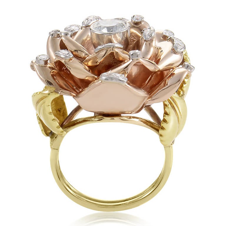 Diamond Yellow and Rose Gold Rose Ring at 1stDibs