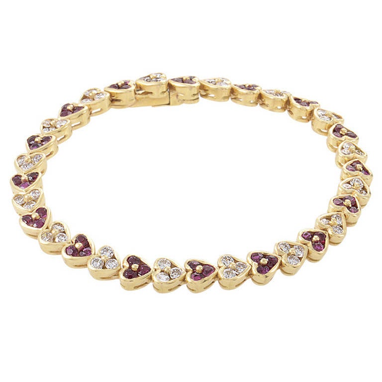Repossi Ruby Diamond Yellow Gold Heart Bracelet at 1stDibs