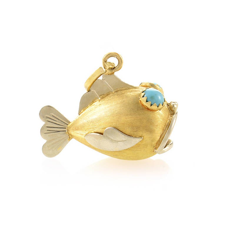 Turquoise Two Color Multi-Gold Fish Pendant at 1stDibs