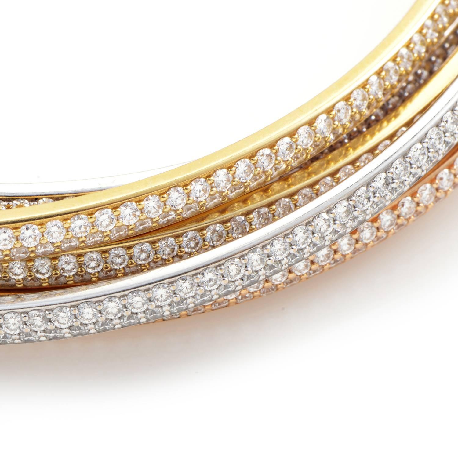Carter Trinity Diamond Multicolor Gold Pave Bangles at 1stdibs