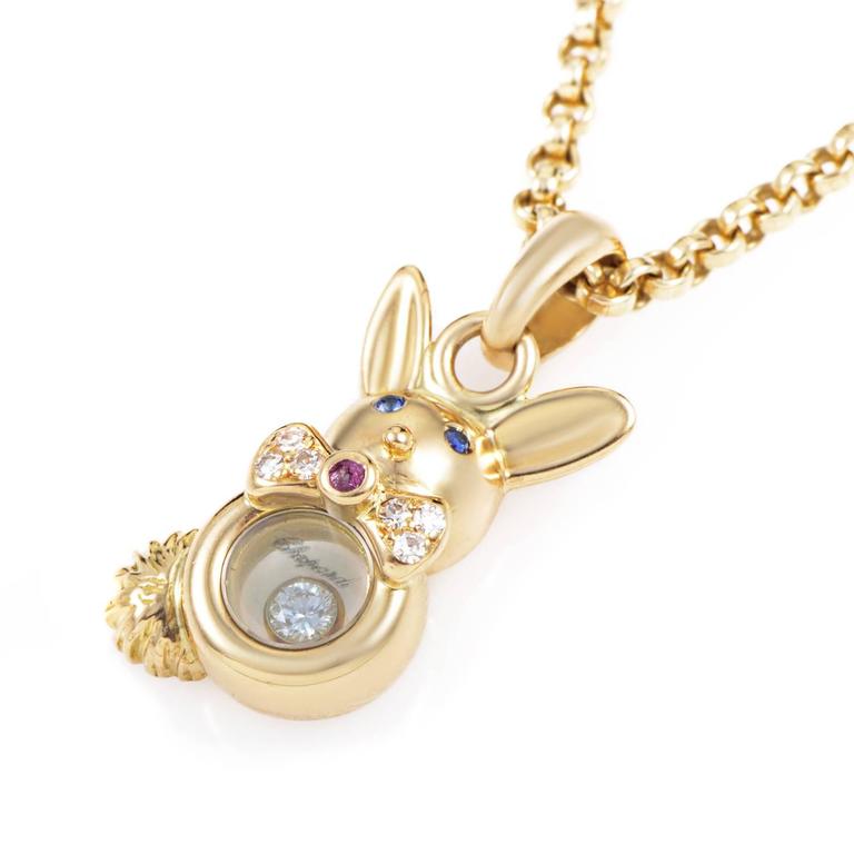 Chopard Happy Diamonds Precious Gemstone Gold Bunny Rabbit Pendant ...