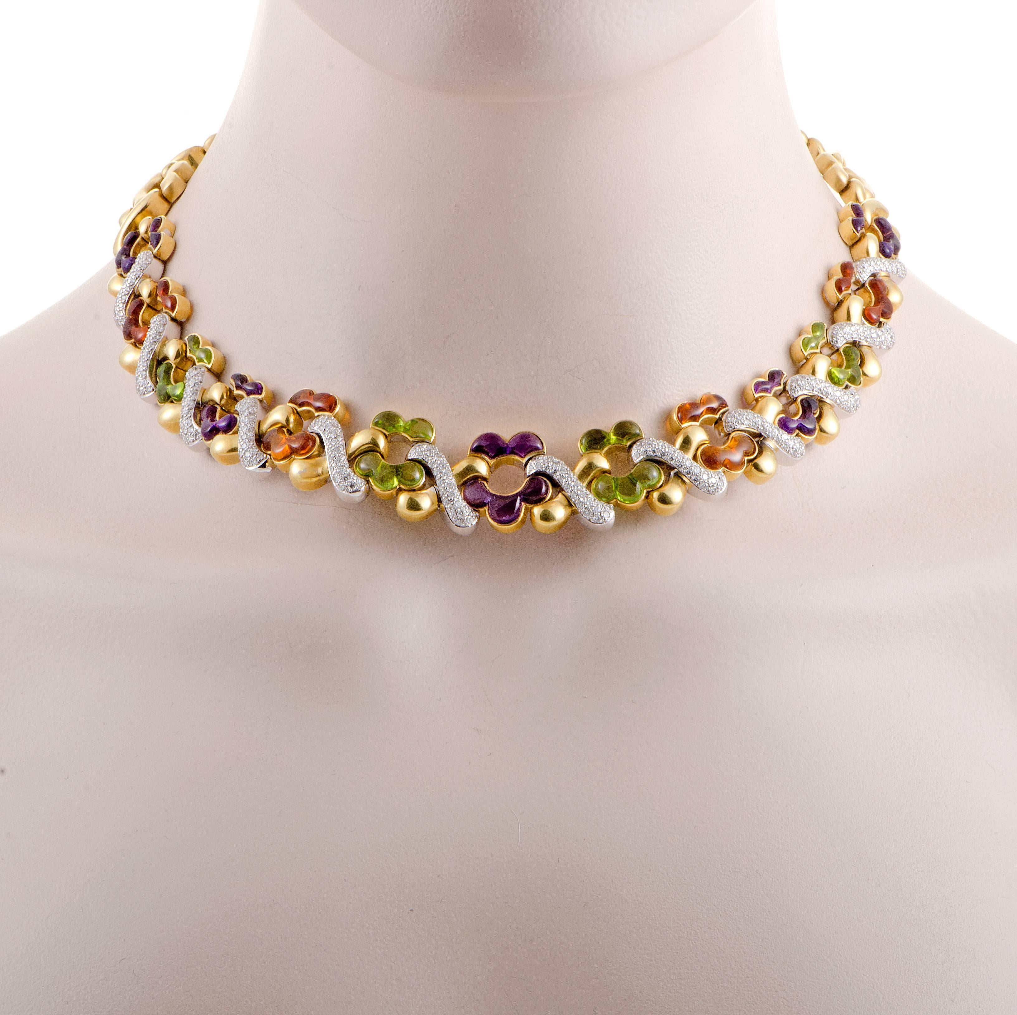 Garrard Diamond and Multi Gem 18 Karat Gold Necklace at 1stDibs