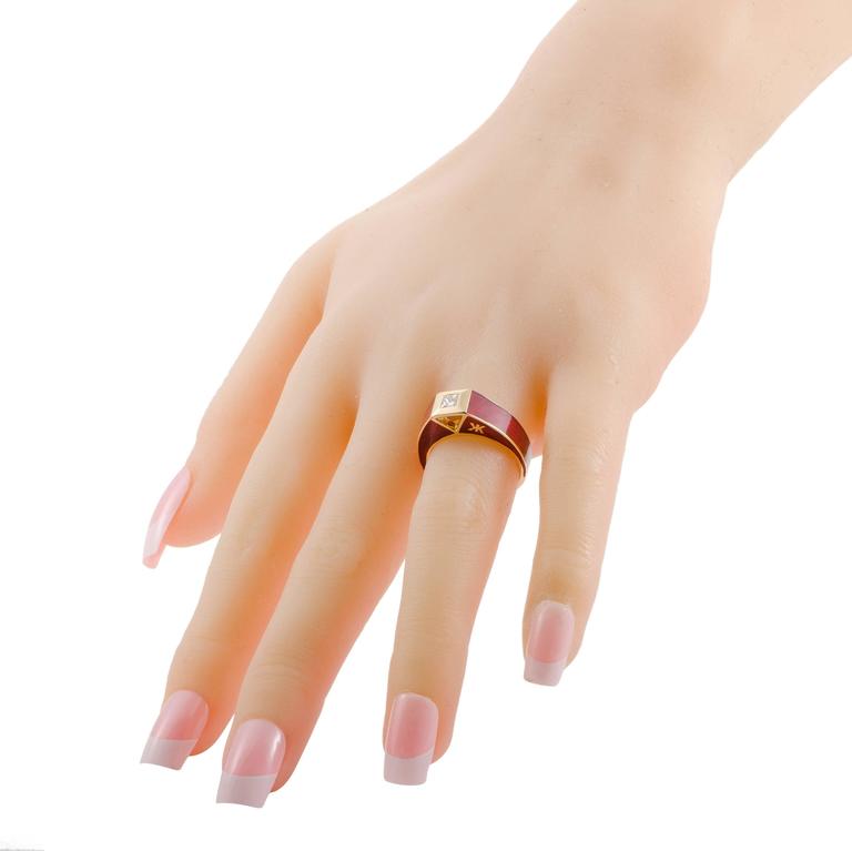 Korloff Women's Diamond and Red Enamel 18 Karat Yellow Gold Ring at 1stDibs