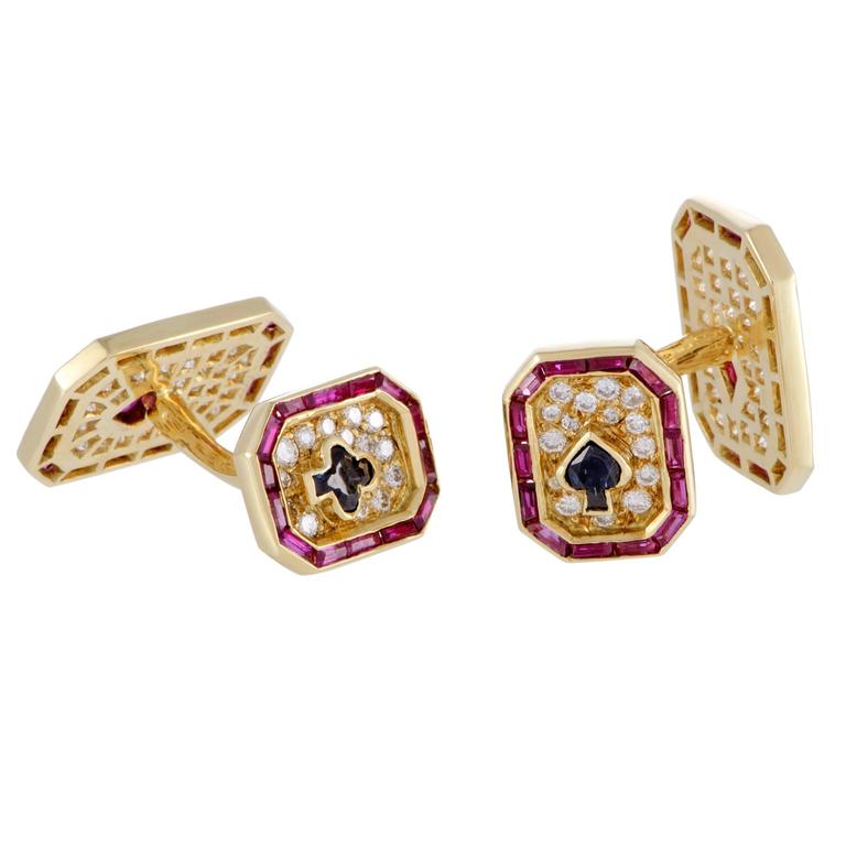 Graff Ruby Sapphire Pave Diamonds Yellow Gold Cufflinks at 1stDibs ...