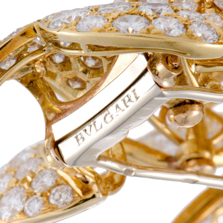 Bulgari Large Diamond Pave Gold Flower Brooch at 1stDibs