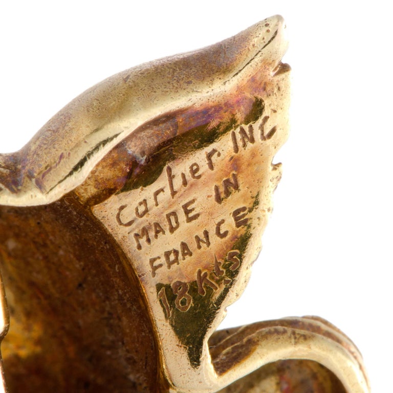 Cartier Enameled Yellow Gold Fox Pin at 1stDibs