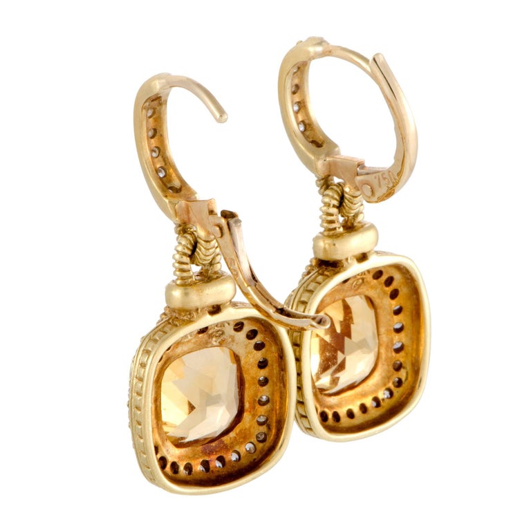 Judith Ripka Diamond and Citrine Gold Drop Earrings at 1stDibs