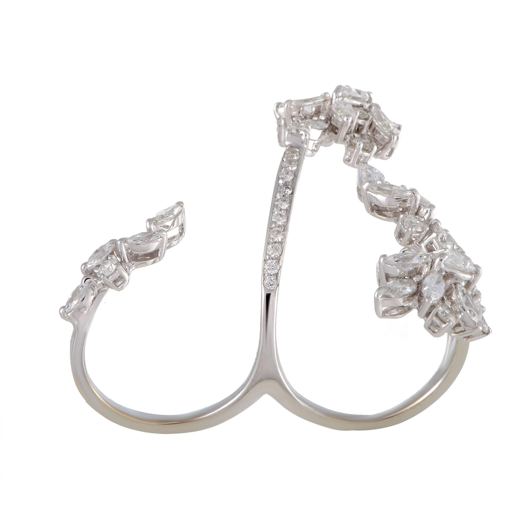 Yeprem Diamond Pave Floral Two-Finger White Gold Ring at 1stDibs ...