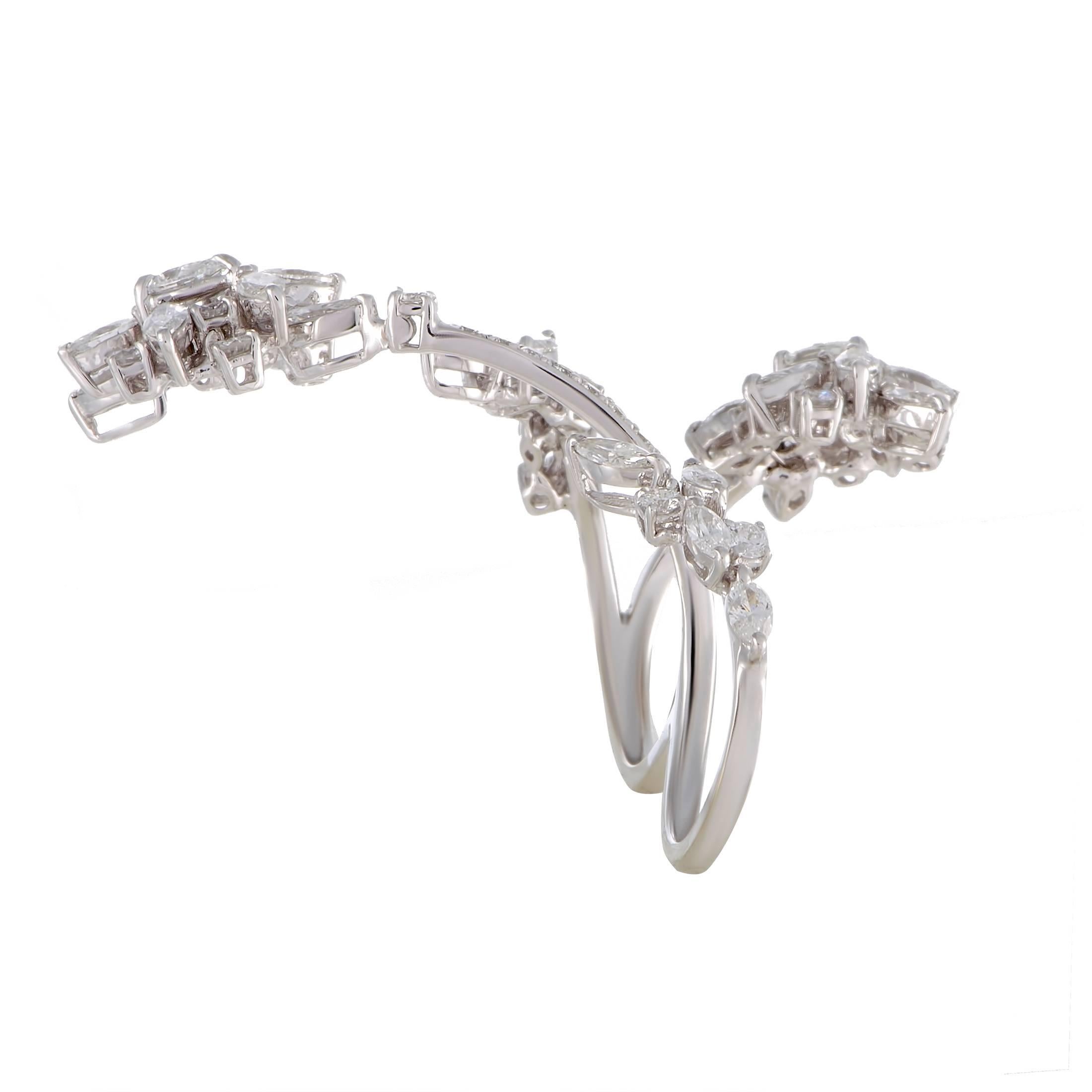 Yeprem Diamond Pave Floral Two-Finger White Gold Ring at 1stDibs ...